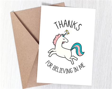 Thanks For Believing In Me Funny Thank You Card Mythical Etsy