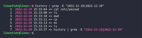 display and filter history records based on date and time in linux