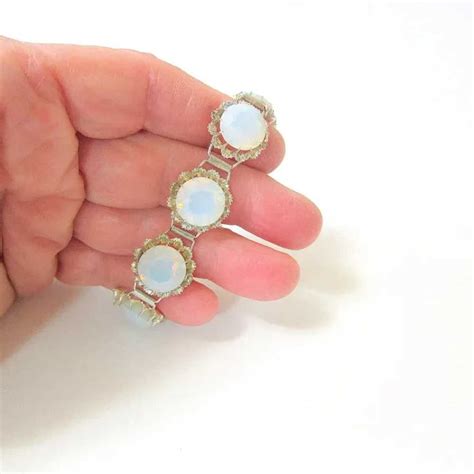 Art Deco Opalite Crystal Sterling Silver Bracelet Gem