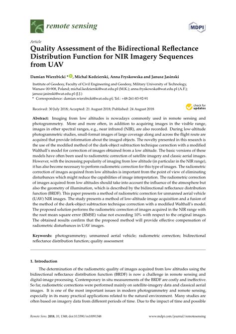 Pdf Quality Assessment Of The Bidirectional Reflectance Distribution Function For Nir Imagery