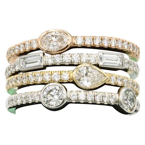 142 Carat Diamond Tri Color Stackable Rings For Sale At 1stdibs