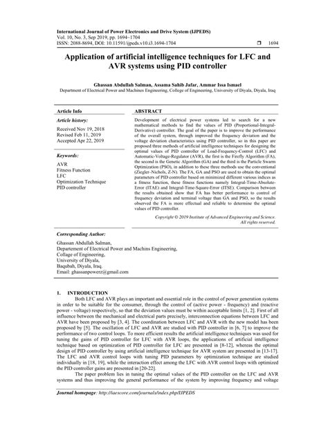 PDF Application Of Artificial Intelligence Techniques For LFC And AVR Systems Using PID Controller
