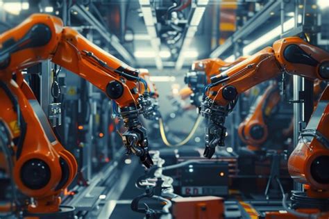 Premium Photo Manager Engineers Oversee Robot Arms In Smart Factory For Welding