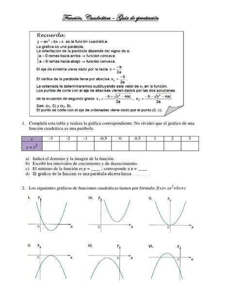 Guía De Ejercicios De Funciones Cuadráticas Pdf Ecuación Cuadrática Matemática Elemental