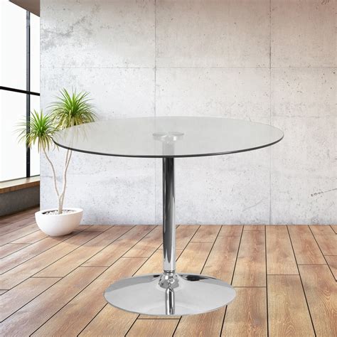 Caitlan 39 25 Round Glass Table With 29h Chrome Base Pedestal Table Event Table Foter