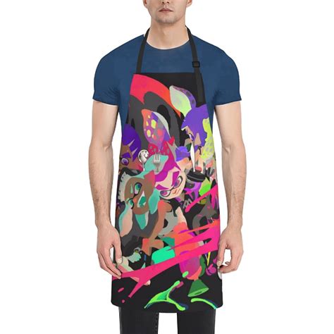 Splatoon Kitchen Cooking Aprons Adjustable Bib Soft Chef Apron With 2