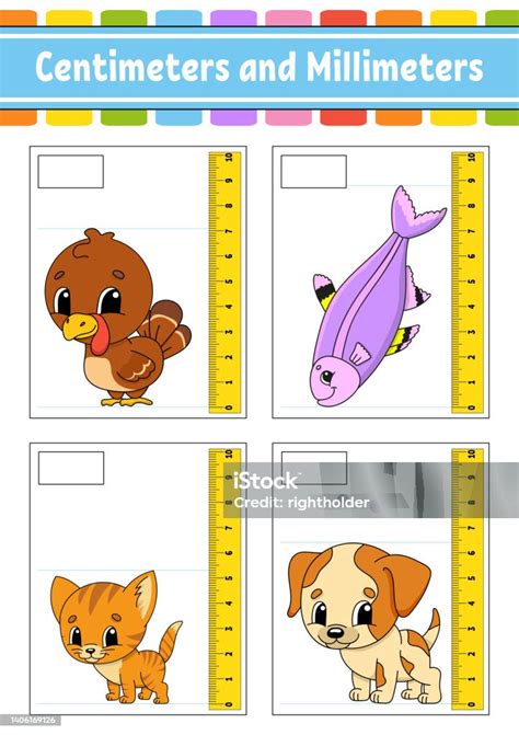 센티미터 및 밀리미터의 길이를 측정합니다 워크시트를 개발하는 교육 아이들을위한 게임 색상 활동 페이지입니다 아이들을위한 퍼즐