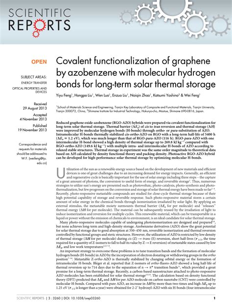 Pdf Covalent Functionalization Of Graphene By Azobenzene With