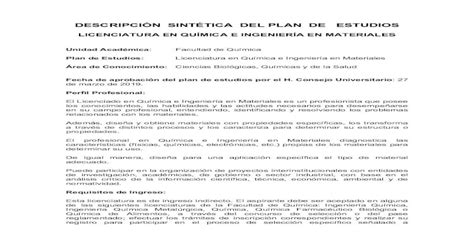 DescripciÓn SintÉtica Del Plan De Estudiosescolar1unammxplanesf