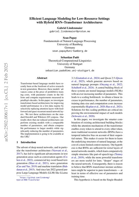 Pdf Efficient Language Modeling For Low Resource Settings With Hybrid Rnn Transformer