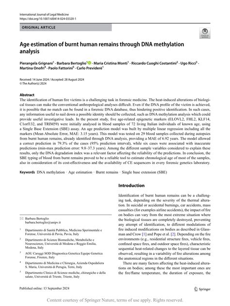 Pdf Age Estimation Of Burnt Human Remains Through Dna Methylation Analysis
