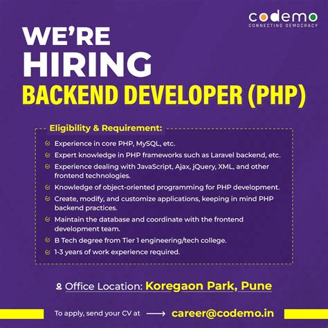 Asmita On Linkedin Hiring Php Backenddeveloper Pune Techjobs Codemo Laravel Mysql
