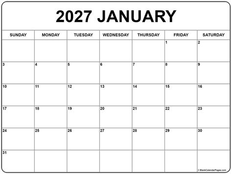 January 2027 Calendar Free Printable Calendar