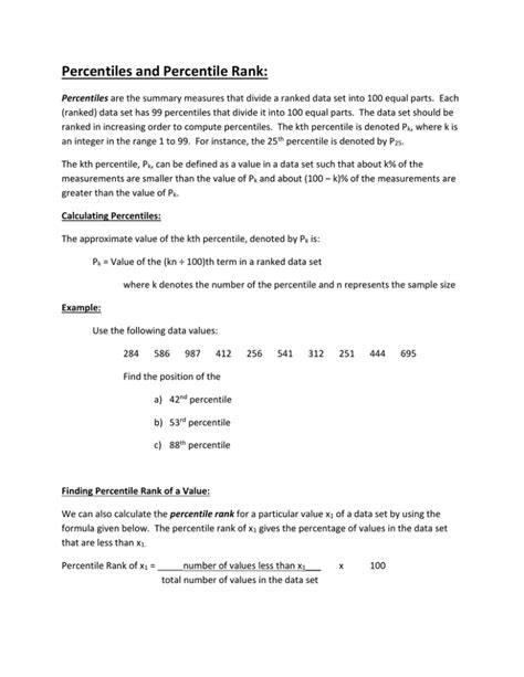 Percentiles And Percentile Rank Worksheet