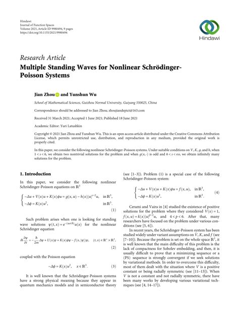 Pdf Multiple Standing Waves For Nonlinear Schrödinger Poisson Systems