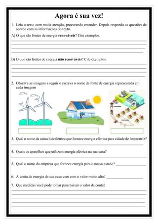 Texto E Atividade Fontes Alternativas De Energia Pdf