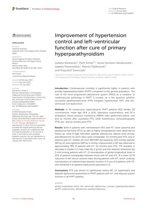 Pdf Improvement Of Hypertension Control And Left Ventricular Function After Cure Of Primary