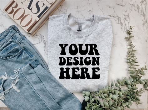 Gildan 18000 Mockup Gildan Ash Sweater Mock Up Sweatshirt Flat Lay