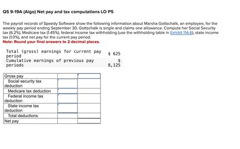 Solved Qs 9 19a Algo Net Pay And Tax Computations Lo P5