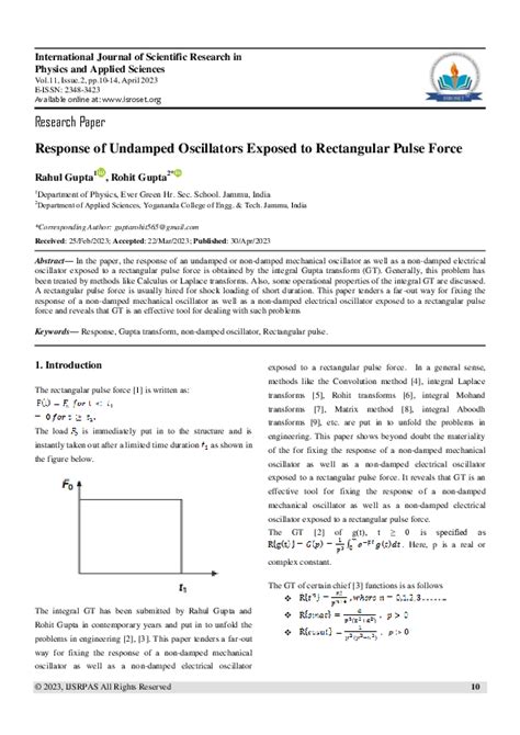 Pdf Response Of Undamped Oscillators Exposed To Rectangular Pulse Force