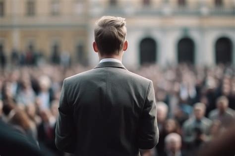Premium Ai Image A Man Stands In Front Of A Crowd Of People