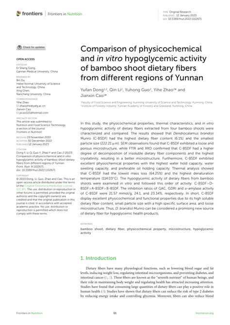 Pdf Comparison Of Physicochemical And In Vitro Hypoglycemic Activity Of Bamboo Shoot Dietary