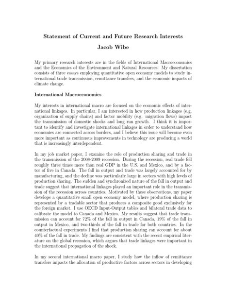 Current And Future Research Interest Statement Pdf Macroeconomics