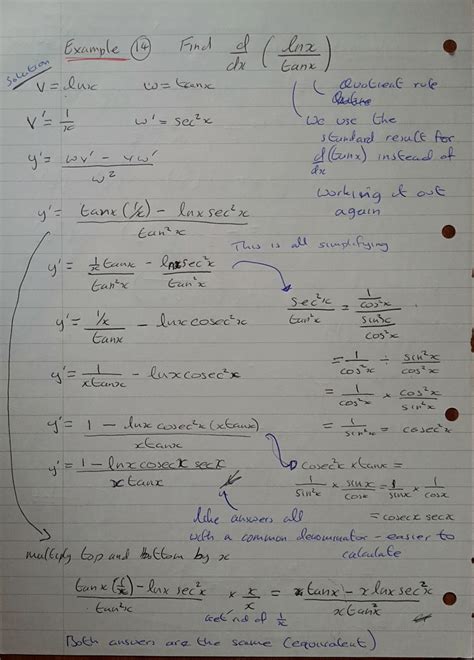 A Level Maths Notes A2 Differentiation Quotient Rule Part 5