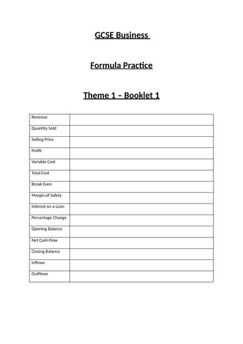 Gcse Business Calculation Practice Edexcel Booklet 1 Teaching Resources