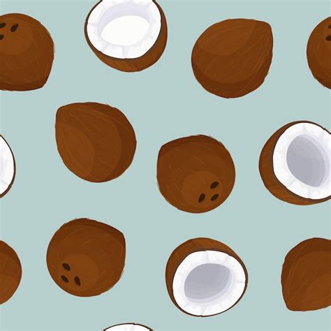 Premium Vector Seamless Coconut Pattern On Pale Blue Cutaway Coconut Fruit Coconut Product