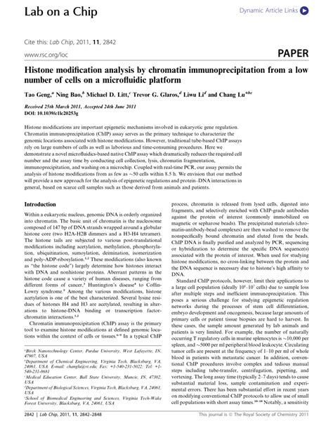 Pdf Histone Modification Analysis By Chromatin Immunoprecipitation From A Low Number Of Cells