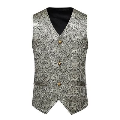 Mens Retro Pattern Vest Vintage Button Up Sleeveless Waistcoat For
