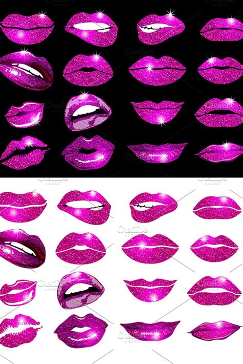 Vector Lips Pink Set Design Glitter Masterbundles