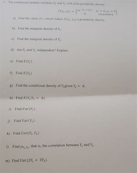 Solved 1 For Continuous Random Variables Yį And Y2 With