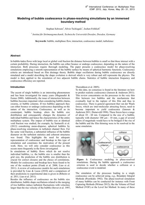 Pdf Modeling Of Bubble Coalescence In Phase Resolving Simulations By An Immersed Boundary Method