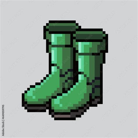Pixel Art Illustration Boots Pixelated Rubber Boots Rubber Farmer