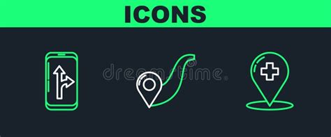 Set Line Location On The Globe Infographic Of City Map Navigation And Route Location Icon