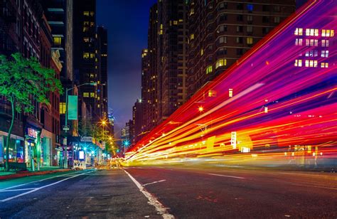Still Streets Racing Lights — Night City Time Lapse Hd Wallpaper