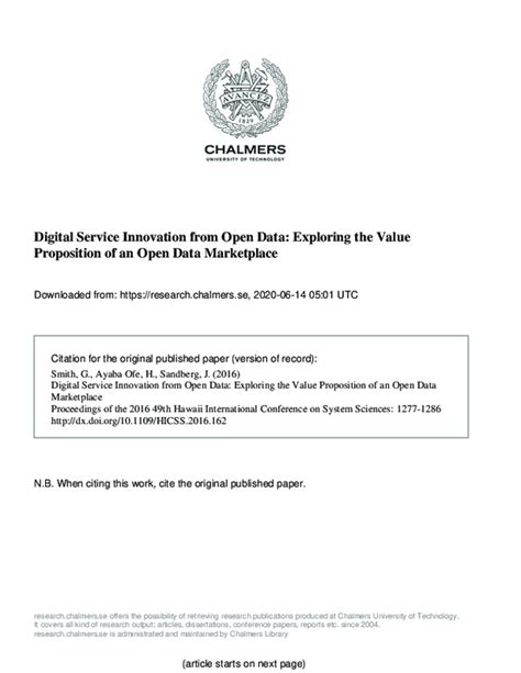 Pdf Digital Service Innovation From Open Data Exploring The Value Proposition Of An Open Data