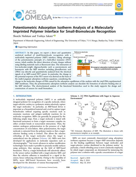 Pdf Potentiometric Adsorption Isotherm Analysis Of A Molecularly Imprinted Polymer Interface