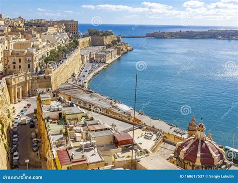Ancient Fortifications Of Valletta Grand Harbour Malta Stock Image