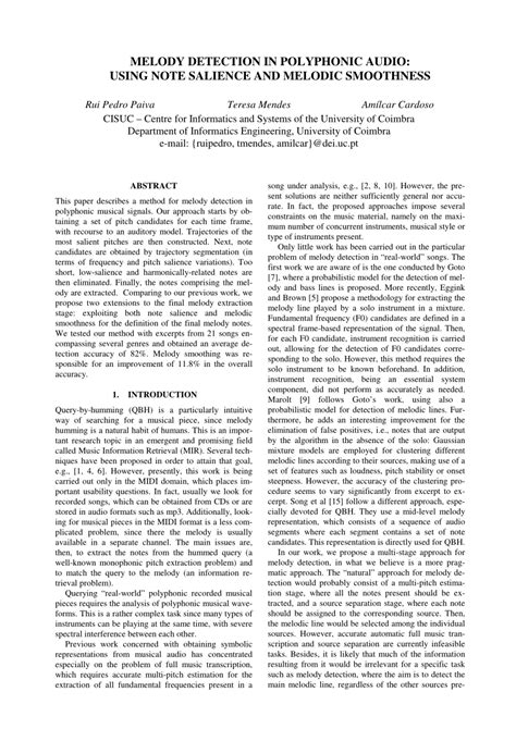 Pdf Melody Detection In Polyphonic Audio Using Note Salience And