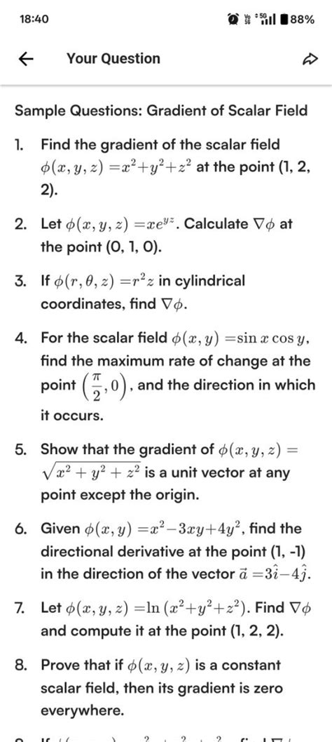 Sample Questions Gradient Of Scalar Field Find The Gradient Of The Scal