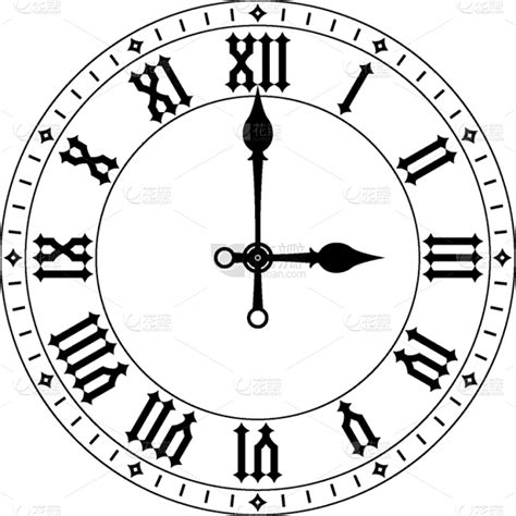 钟面钟黑色罗马数字分离着色白色图像古董矢量标志素材 花瓣网