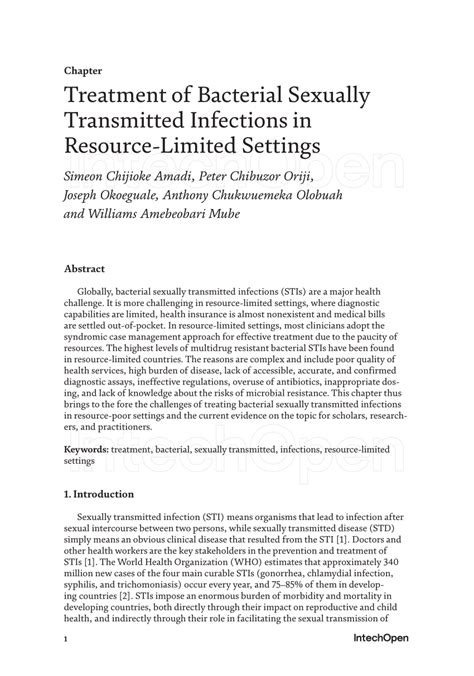 Pdf Treatment Of Bacterial Sexually Transmitted Infections In Resource Limited Settings