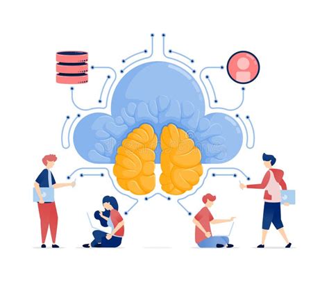 Illustration Of People Accessing Cloud And Database Data Supported By