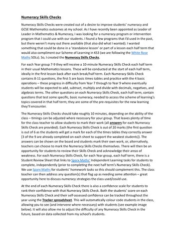 Numeracy Skills Checks Ks3 Numeracy Program Teaching Resources