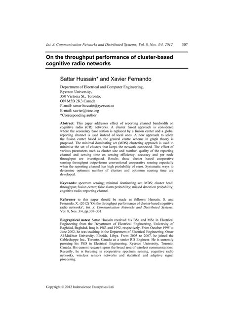Pdf On The Throughput Performance Of Cluster Based Cognitive Radio