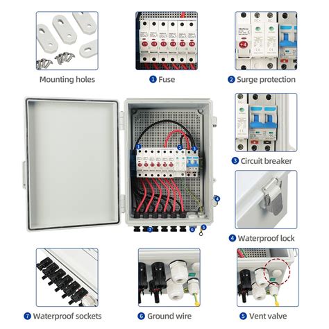 6 String Solar Pv Combiner Box 63a Circuit Breaker Junction Box For