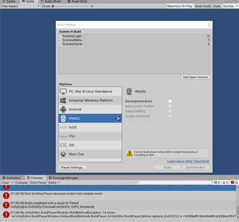C How Can I Buil My Game With The Error Message Cannot Build Player While Editor Is